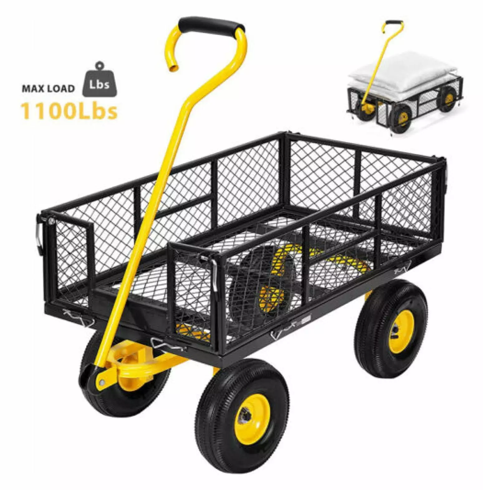 1100lb Steel Utility Wagon Cart Heavy Duty Outdoor Wheelbarrow Yard ...