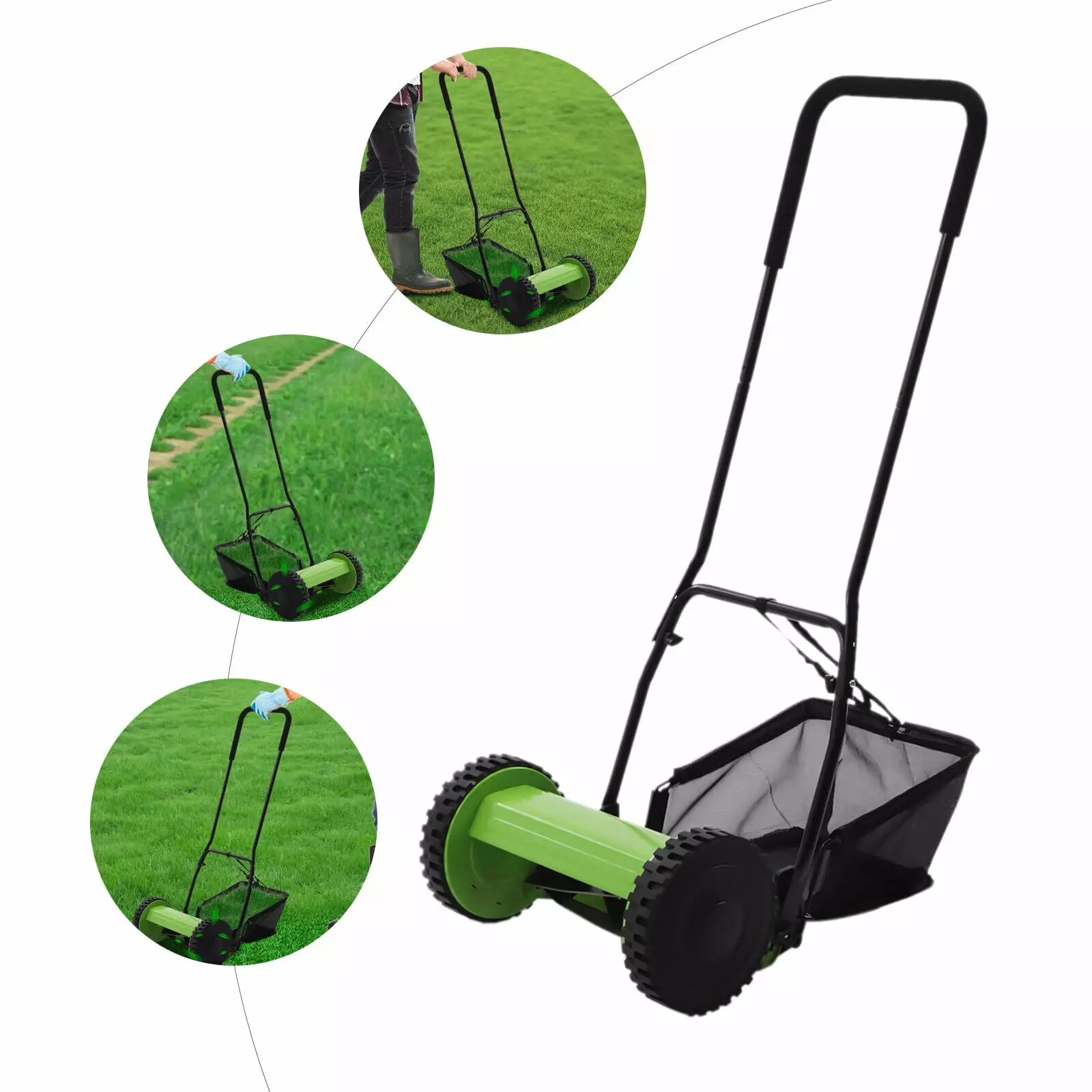 12 Manual Reel Lawn Mower Garden Hand Push Walk Grass Catcher - Outdoor ...