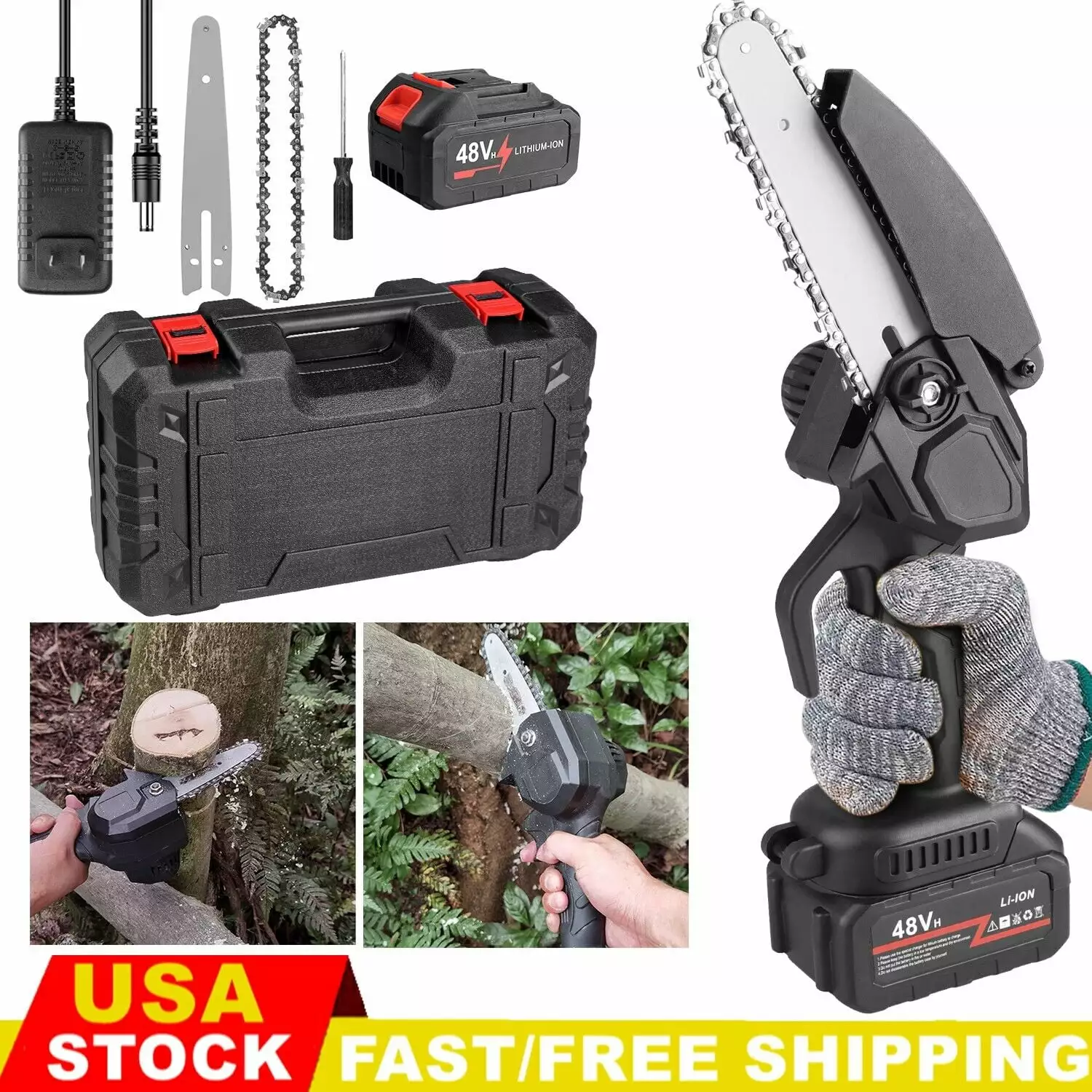 6 Mini Handheld Electric Chainsaw Cordless Chain Saw 48V 6000mAh ...