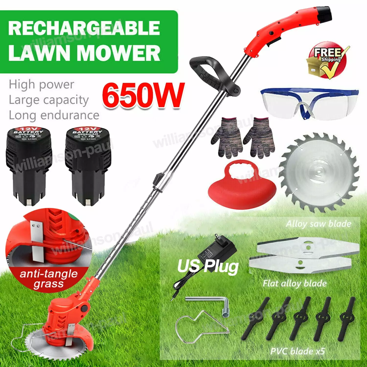 650W Electric Cordless Grass String Trimmer Edger Lawn Mower Weed ...