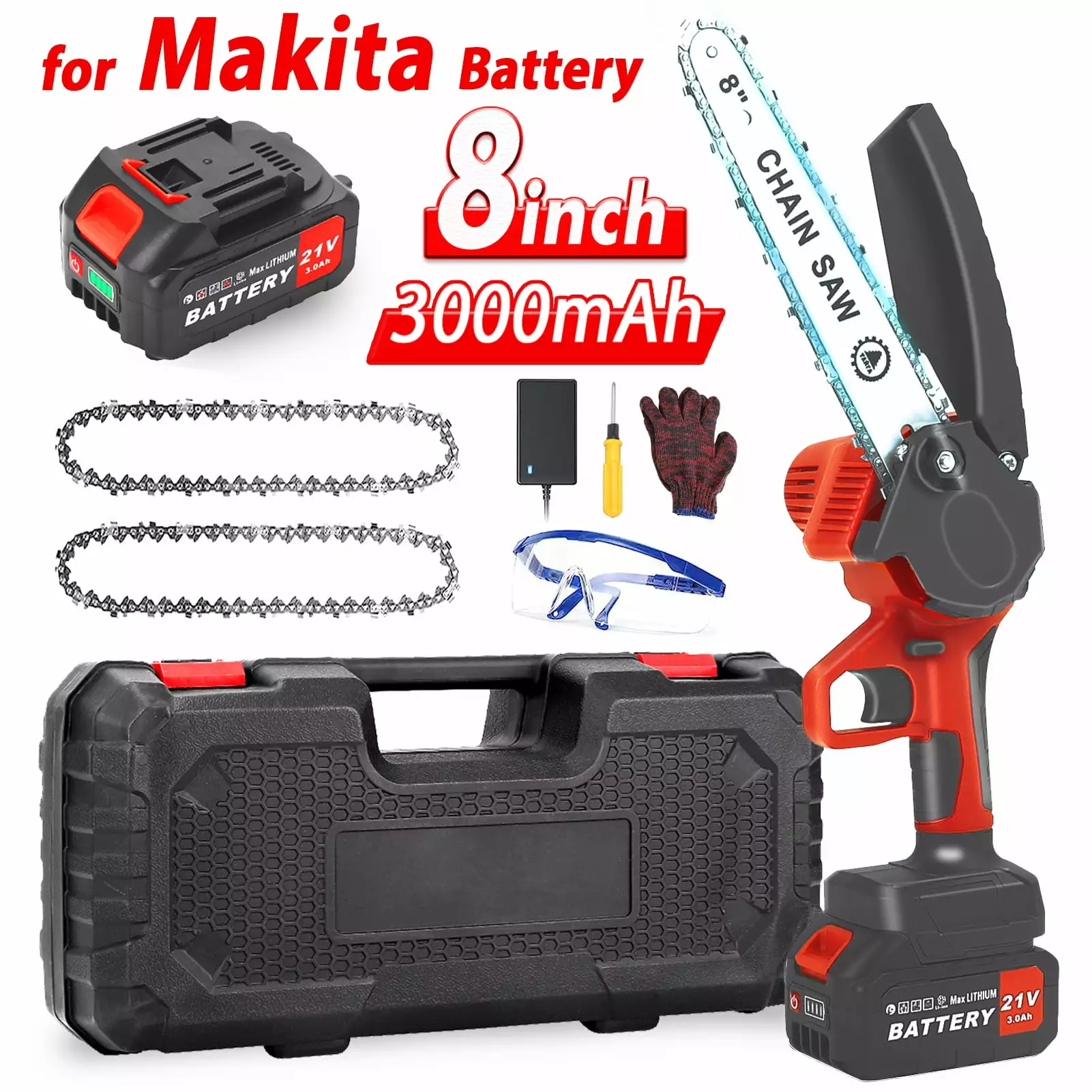 8 Inch Mini Chainsaw Cordless With 2 Chains And 3.0Ah Battery. Tanbaby ...
