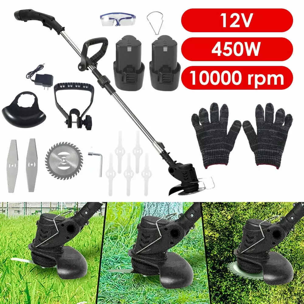Black Cordless Grass String Trimmer Cutter Electric Lawn Edger W/ 2 ...