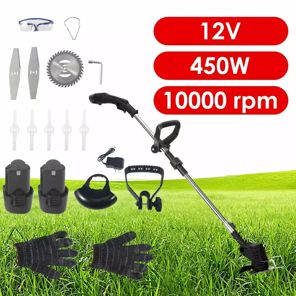Black Cordless Grass String Trimmer Cutter Electric Lawn Edger W/ 2 ...