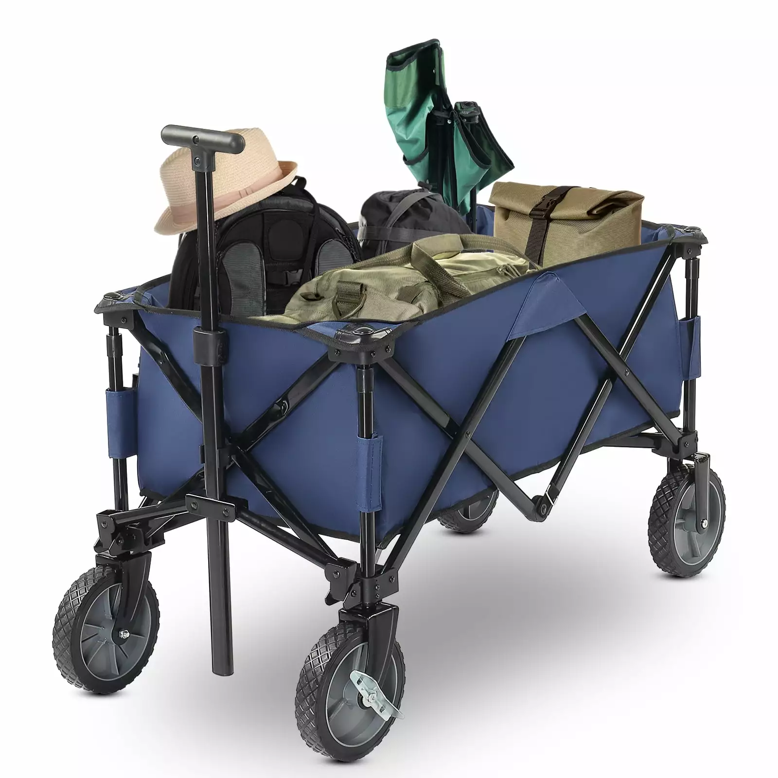 Collapsible Blue Outdoor Wagon With All-Terrain Wheels And Handle For ...