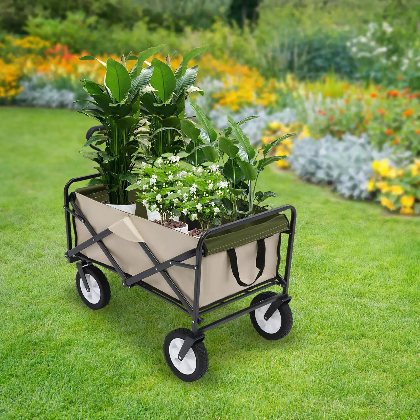 Collapsible Foldable Wagon. Heavy Duty Beach Cart With Handle 360 Swivel. Utility Garden Carts ...