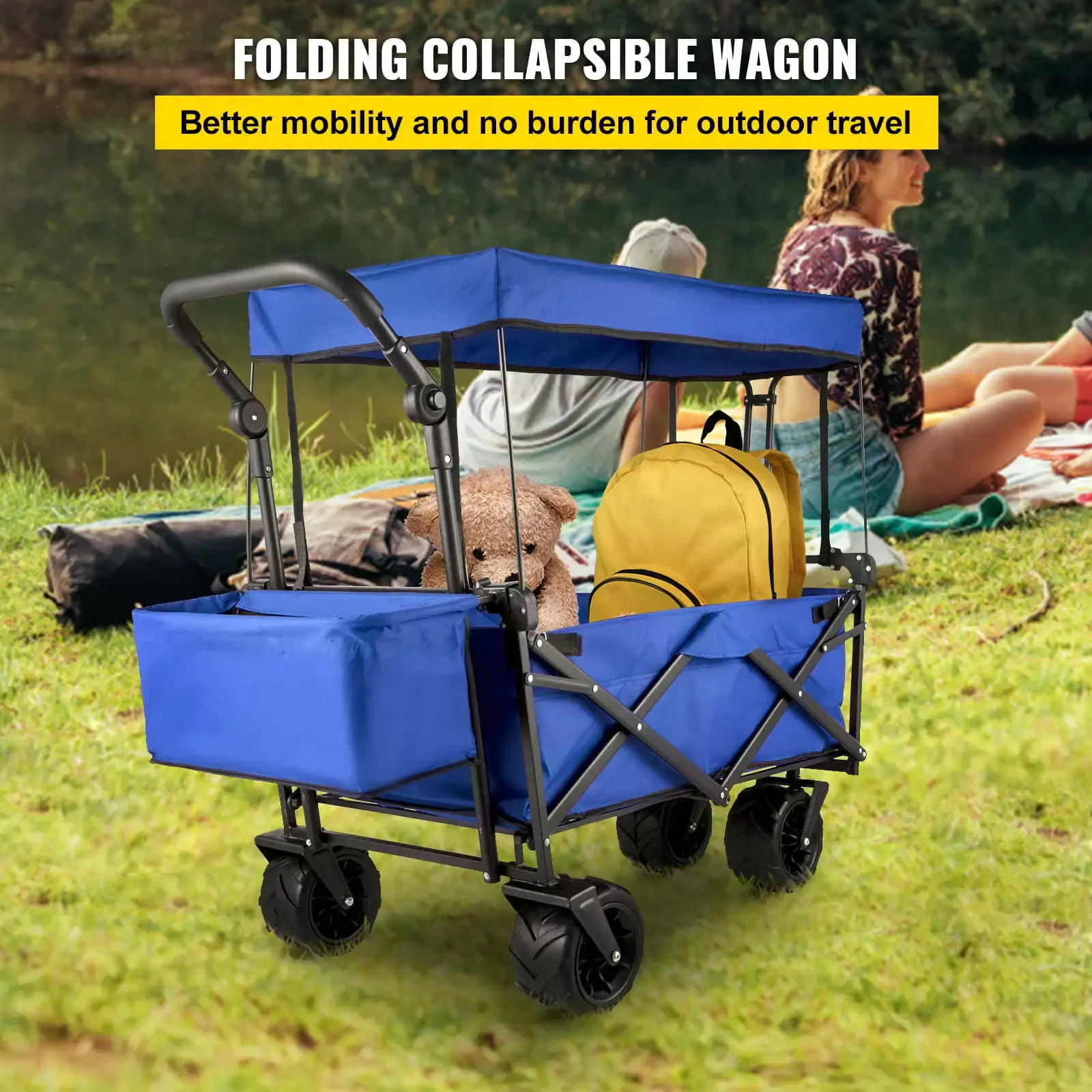 Collapsible Wagon Cart Blue. Foldable Wagon Cart Removable Canopy ...