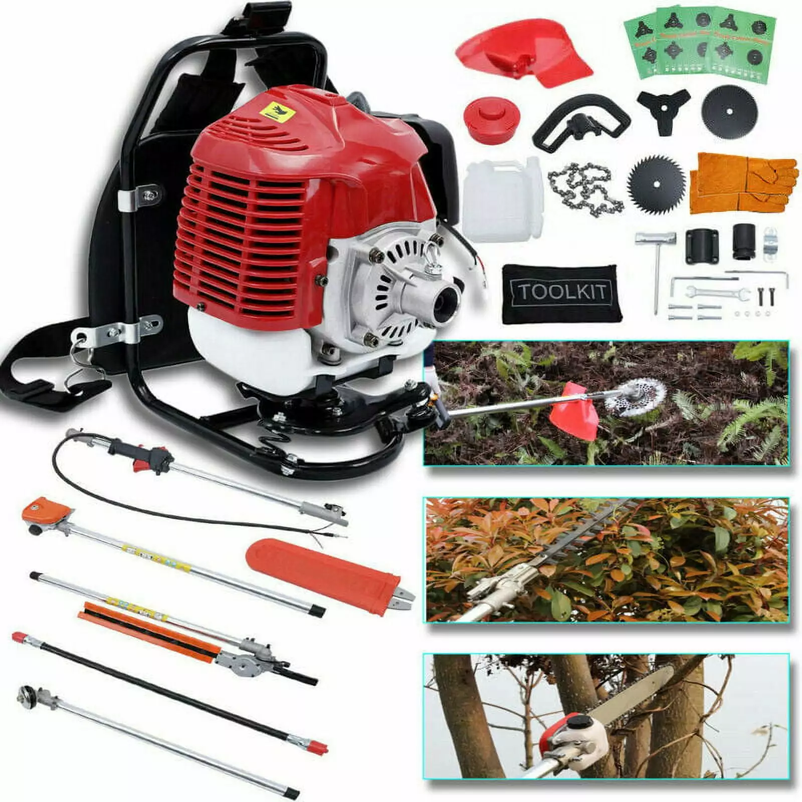 Datingday 6 In 1 Petrol Hedge 52cc Trimmer Grass Pruner Chainsaw ...