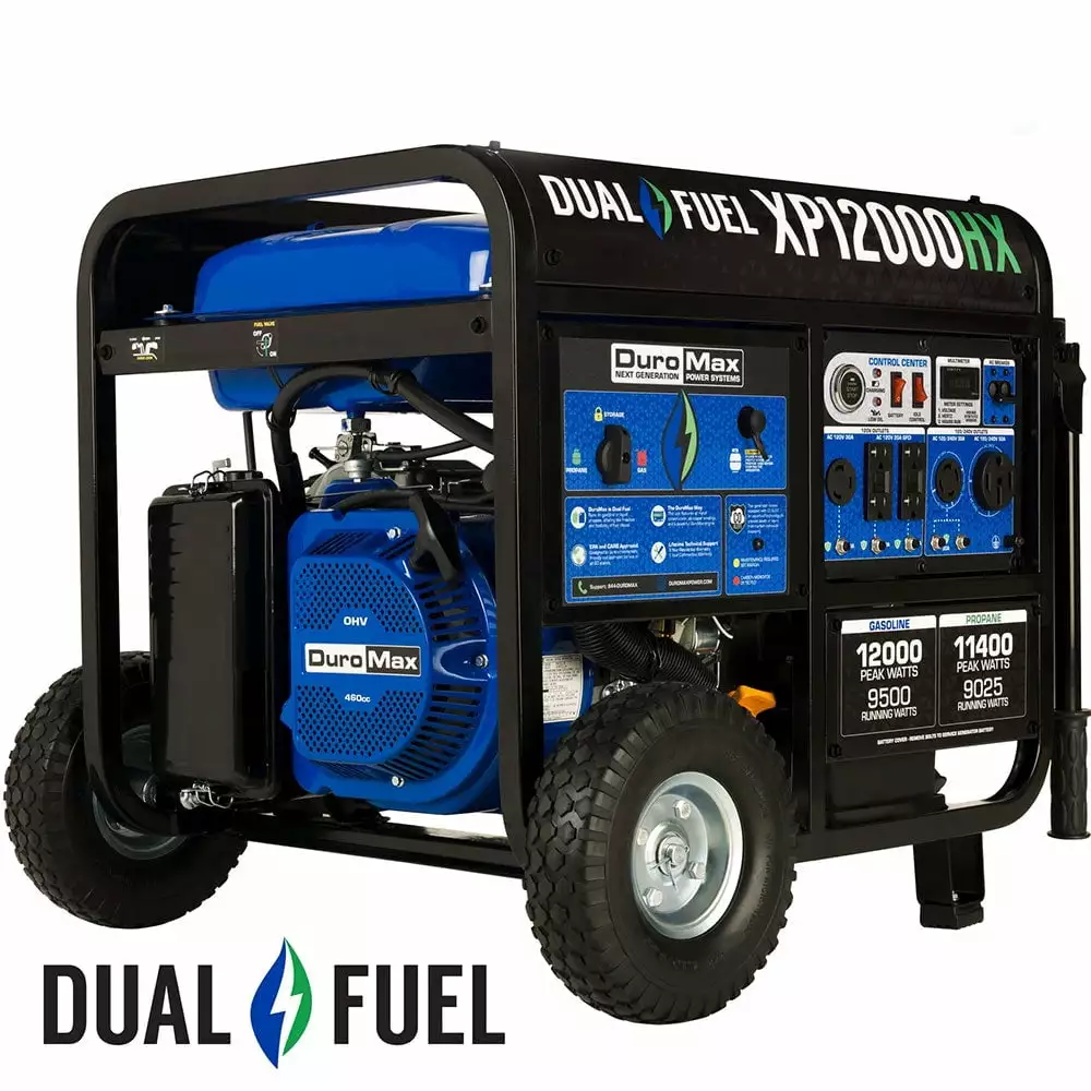 DuroMax XP12000HX 12.000 Watt Travel-friendly Dual Fuel Gas Propane CO ...