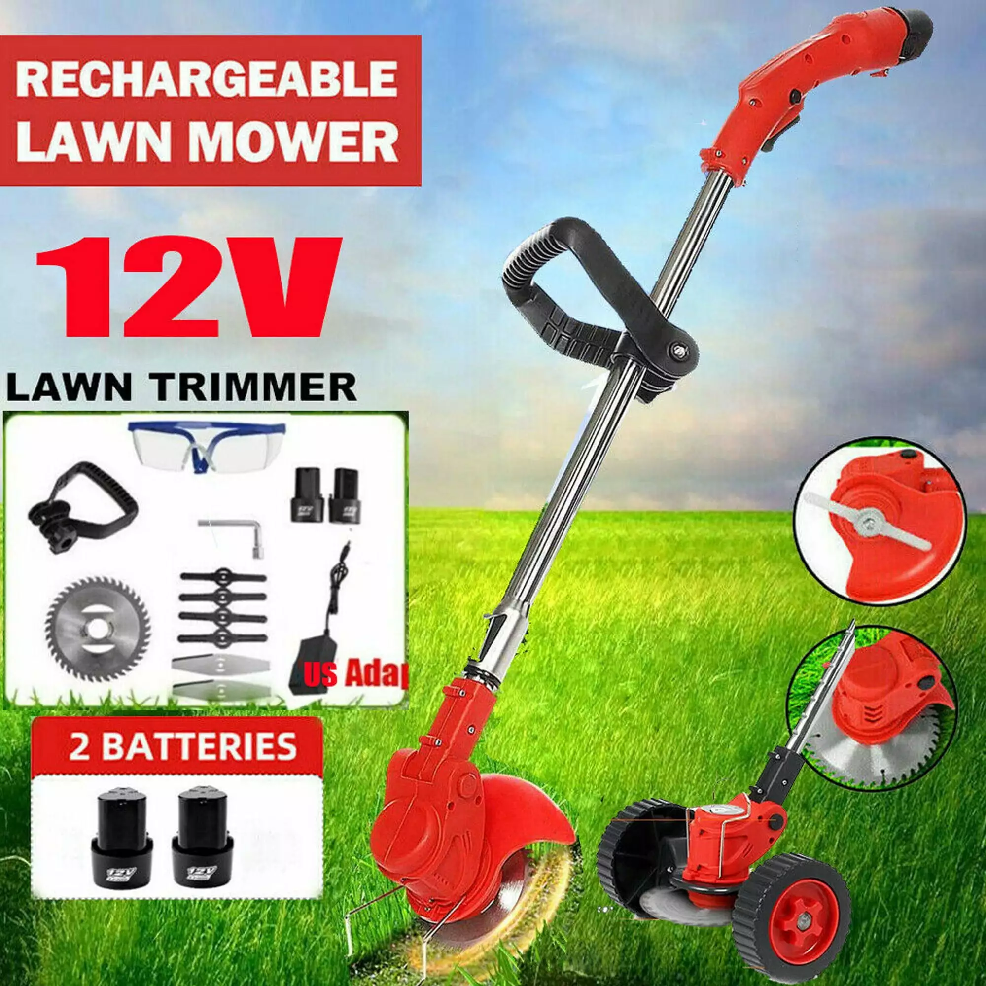 Electric Cordless Grass String Trimmer Weed Eater Lawn Edger Cutter W ...