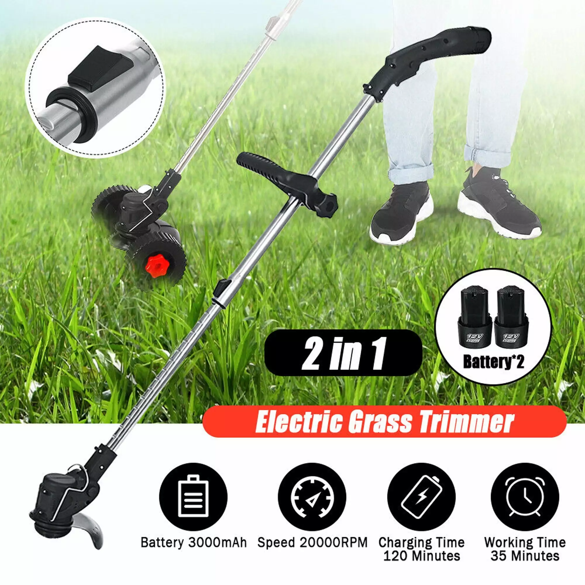 Electric Weed Eater Lawn Edger Cordless Grass String Trimmer Cutter 24V ...