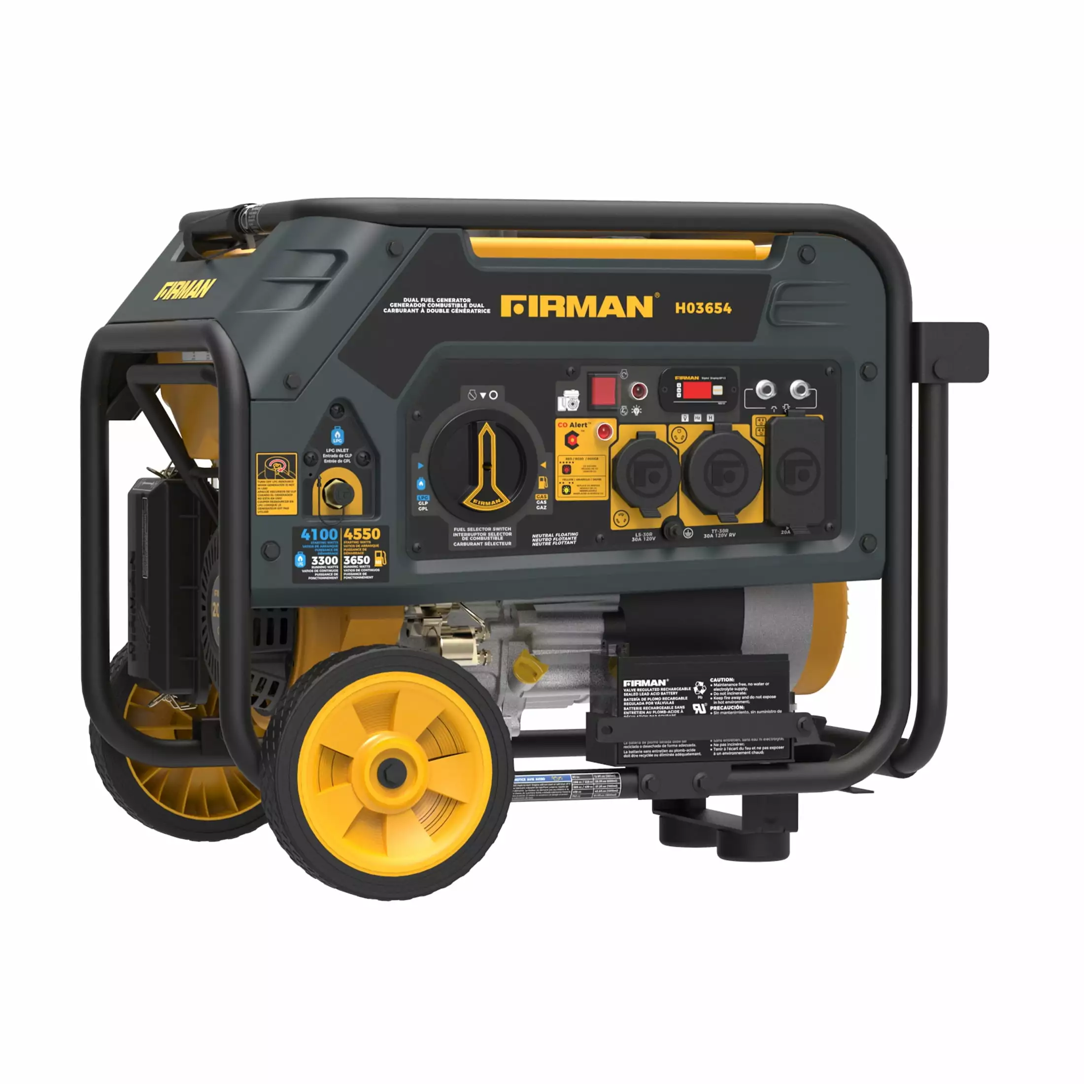 FIRMAN H03654 Dual Fuel Travel-friendly Generator 4550/3650W Electric ...