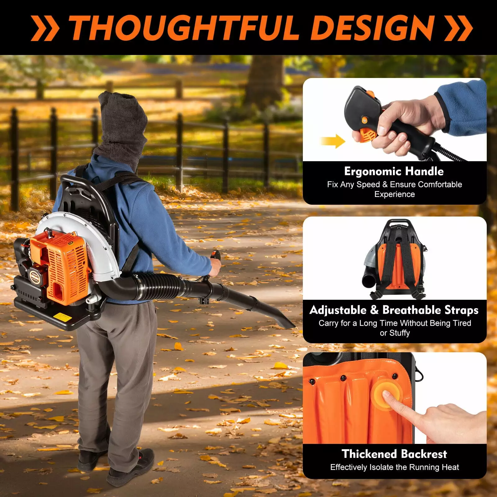 Fichiouy Backpack Gas Leaf Blower 63CC 2.7kW 665CFM Grass Snow Sand ...