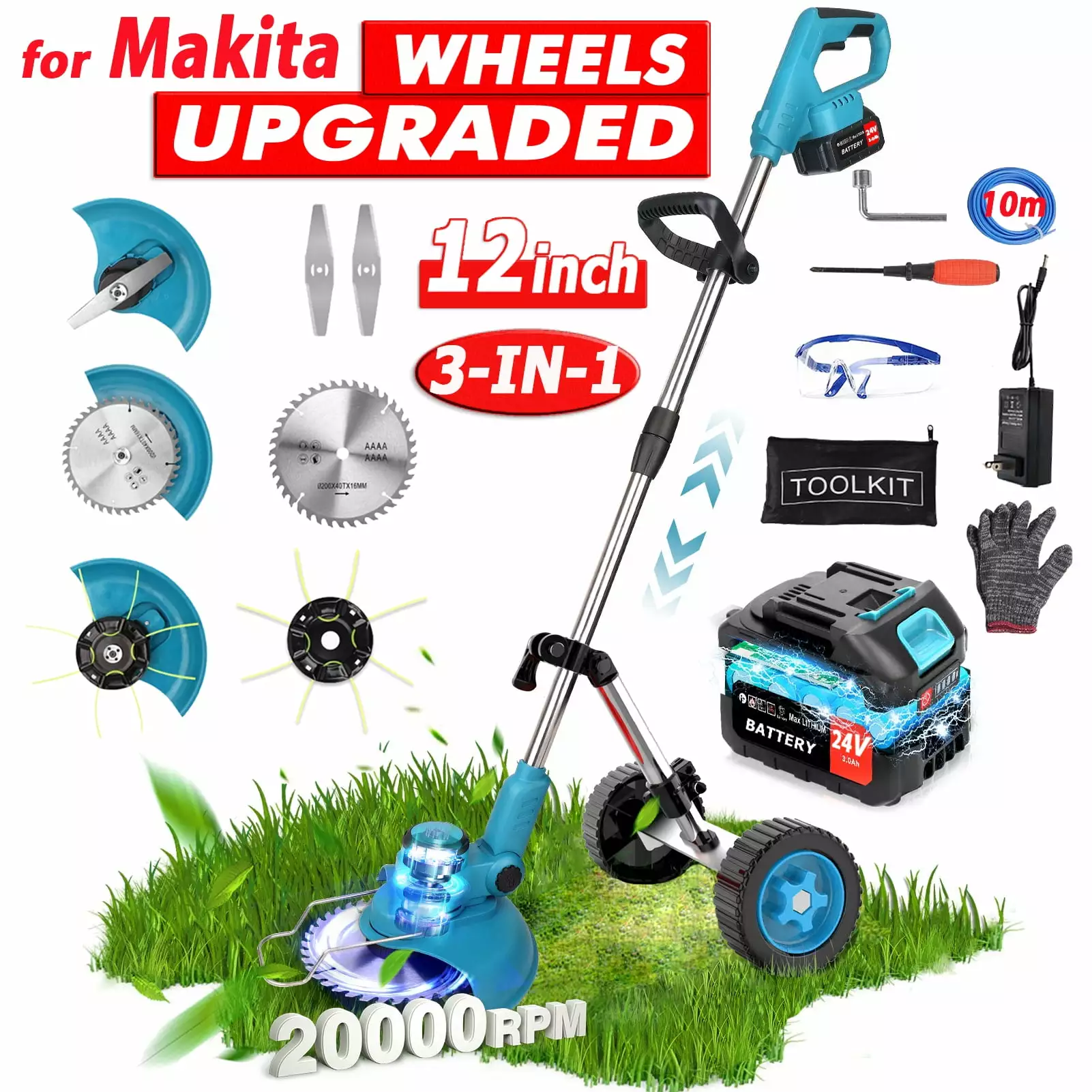 Grass Trimmer Cordless Electric String Trimmer & Edger. Tanbaby 3 In 1 ...