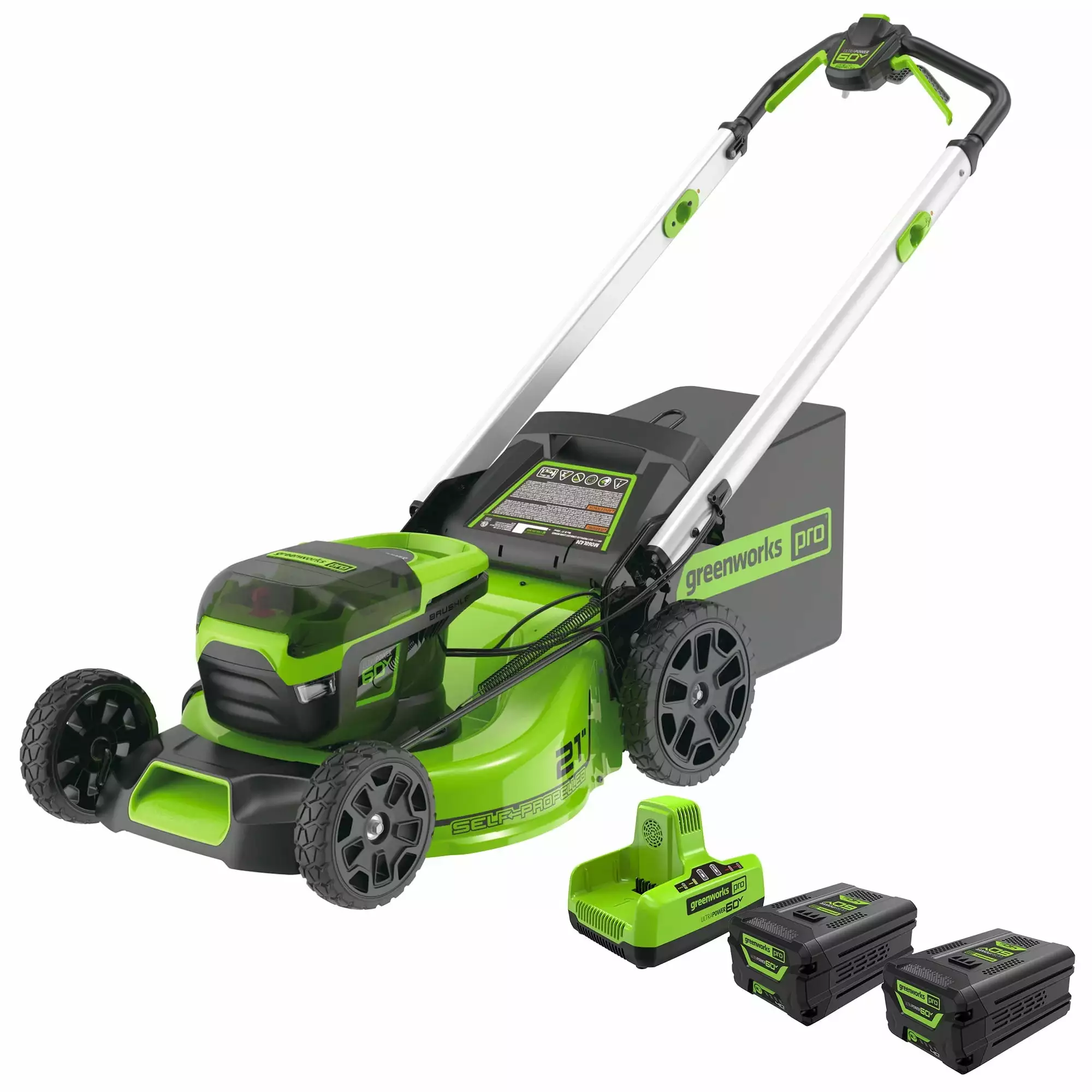 Greenworks 60V 21 Cordless Brushless Self-Propelled Lawn Mower With Two ...