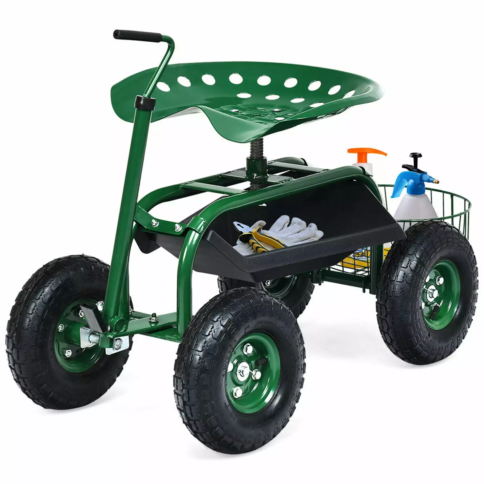Gymax Rolling Garden Cart Scooter W/ Adjustable Seat Storage Binquireet ...