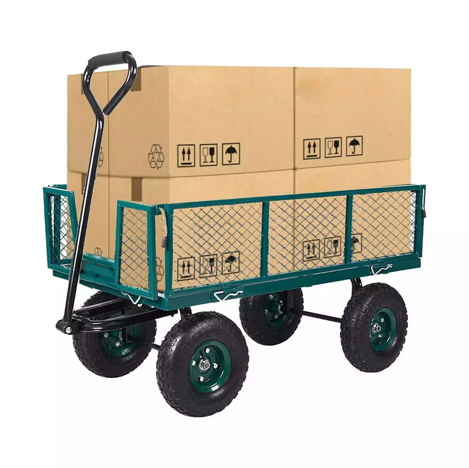 HElectQRIN Four-Wheel Trailer Large Folding Wagon Side Cart 560lbs Load ...