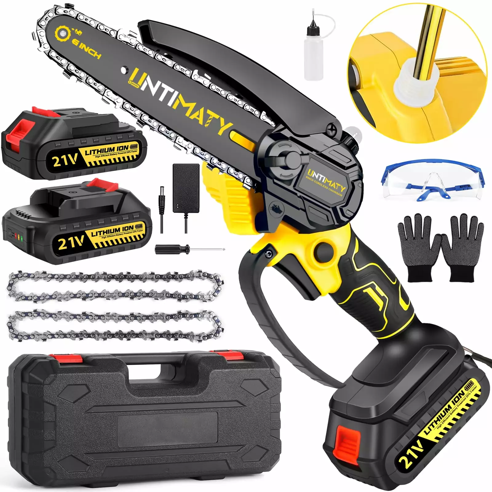 Mini Cordless Chainsaw. UNTIMATY 6 Inch 21V Handheld Chain Saw With 2 ...