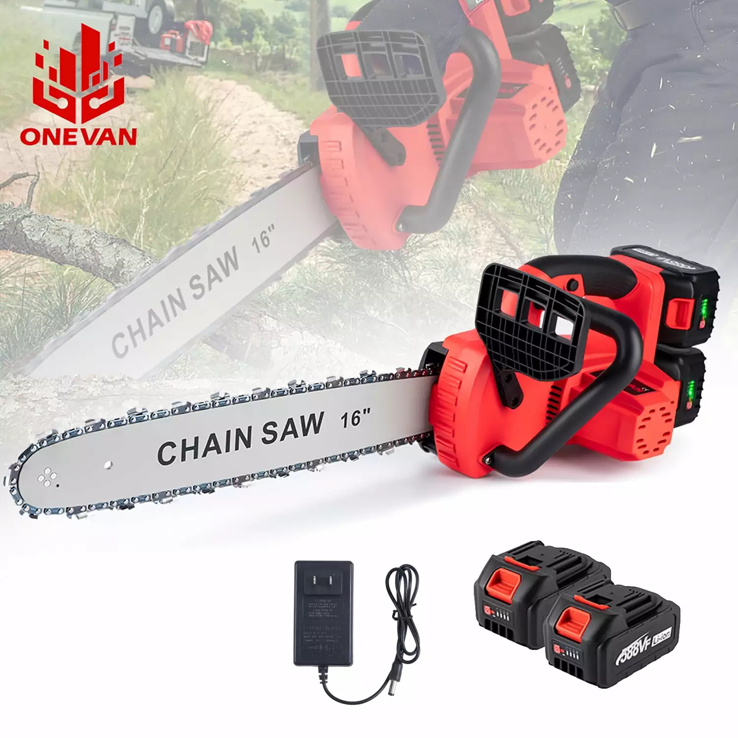 ONEVAN 16 Inch Chainsaw Cordless. Battery Powered Chainsaw With Battery ...