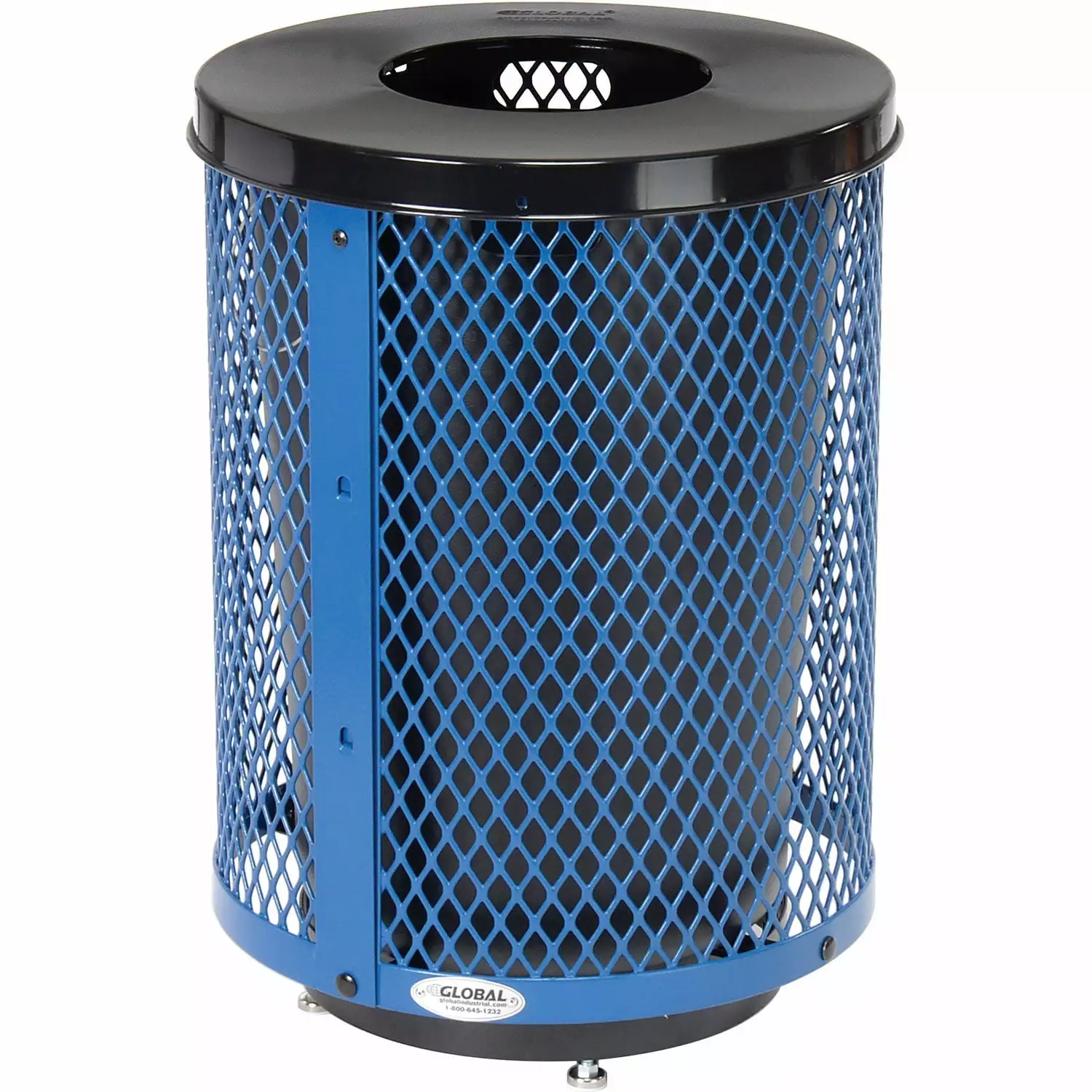 Outdoor Diamond Steel Trash Can With Flat Lid & Base. 36 Gallon. Blue ...