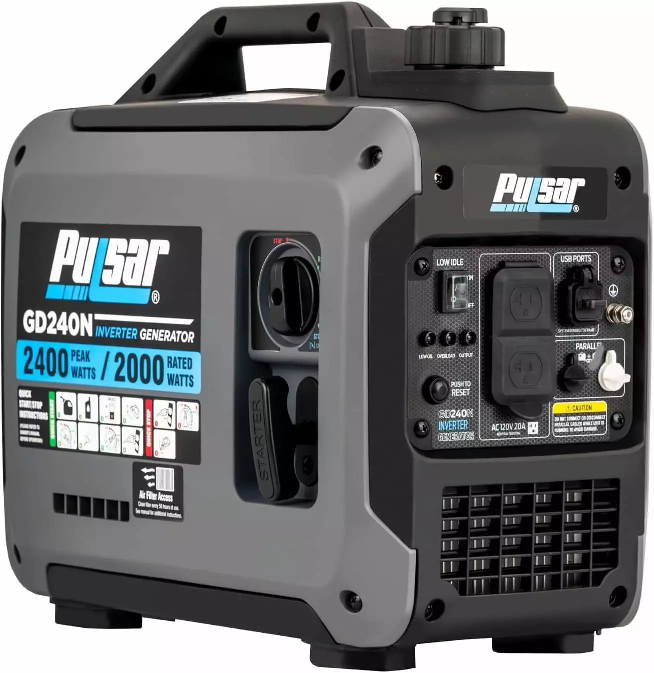Pulsar 2.400W Travel-friendly Gas-Powered Quiet Inverter Generator With ...