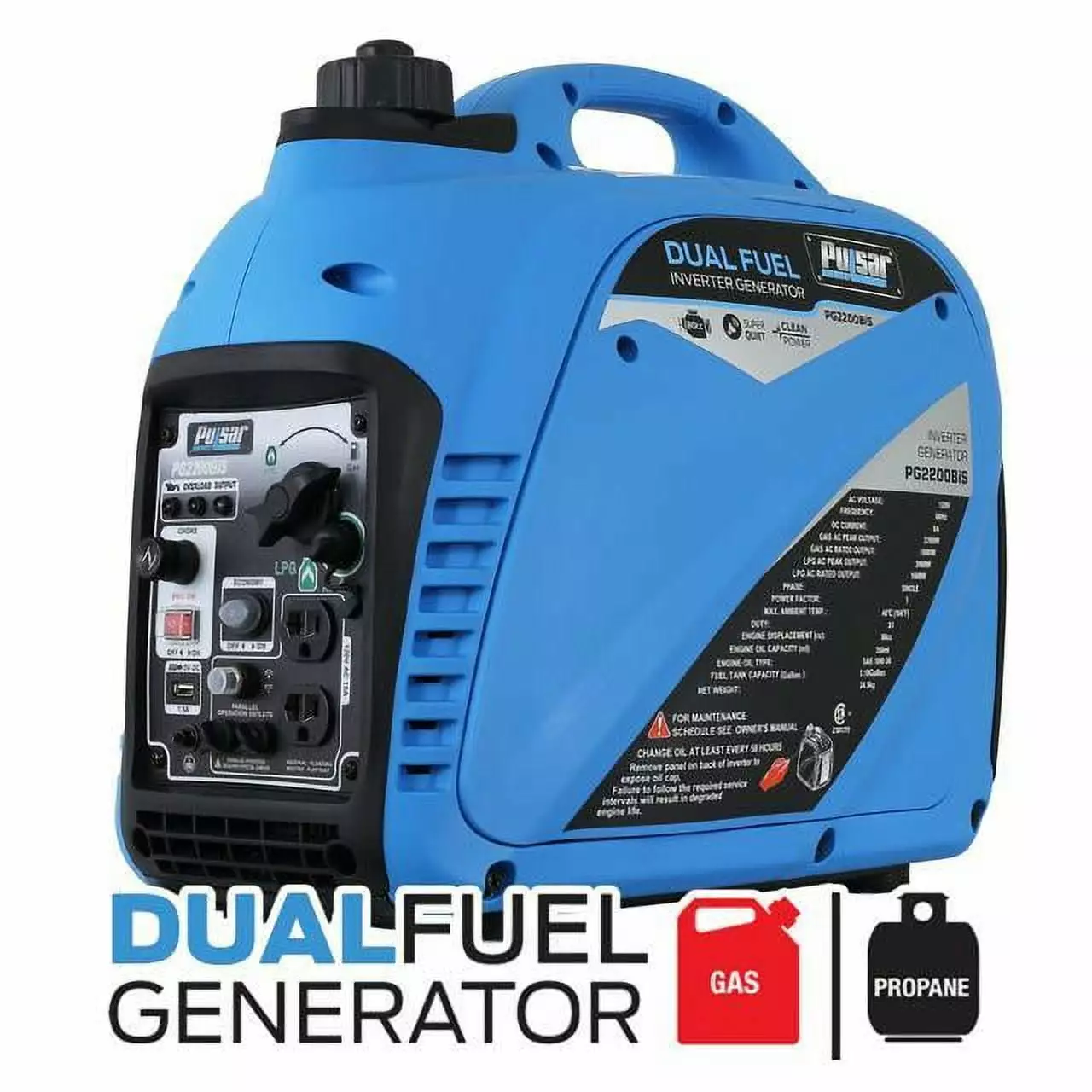 Pulsar 2200W Travel-friendly Dual Fuel Quiet Inverter Generator ...