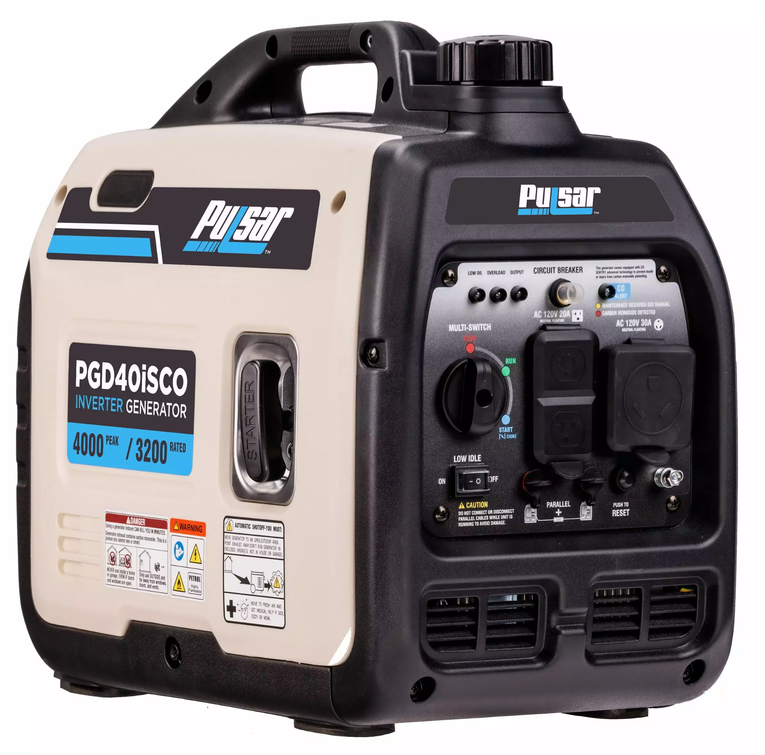 Pulsar 4000-Watt Super Quiet Gas Powered Inverter Generator With CO ...