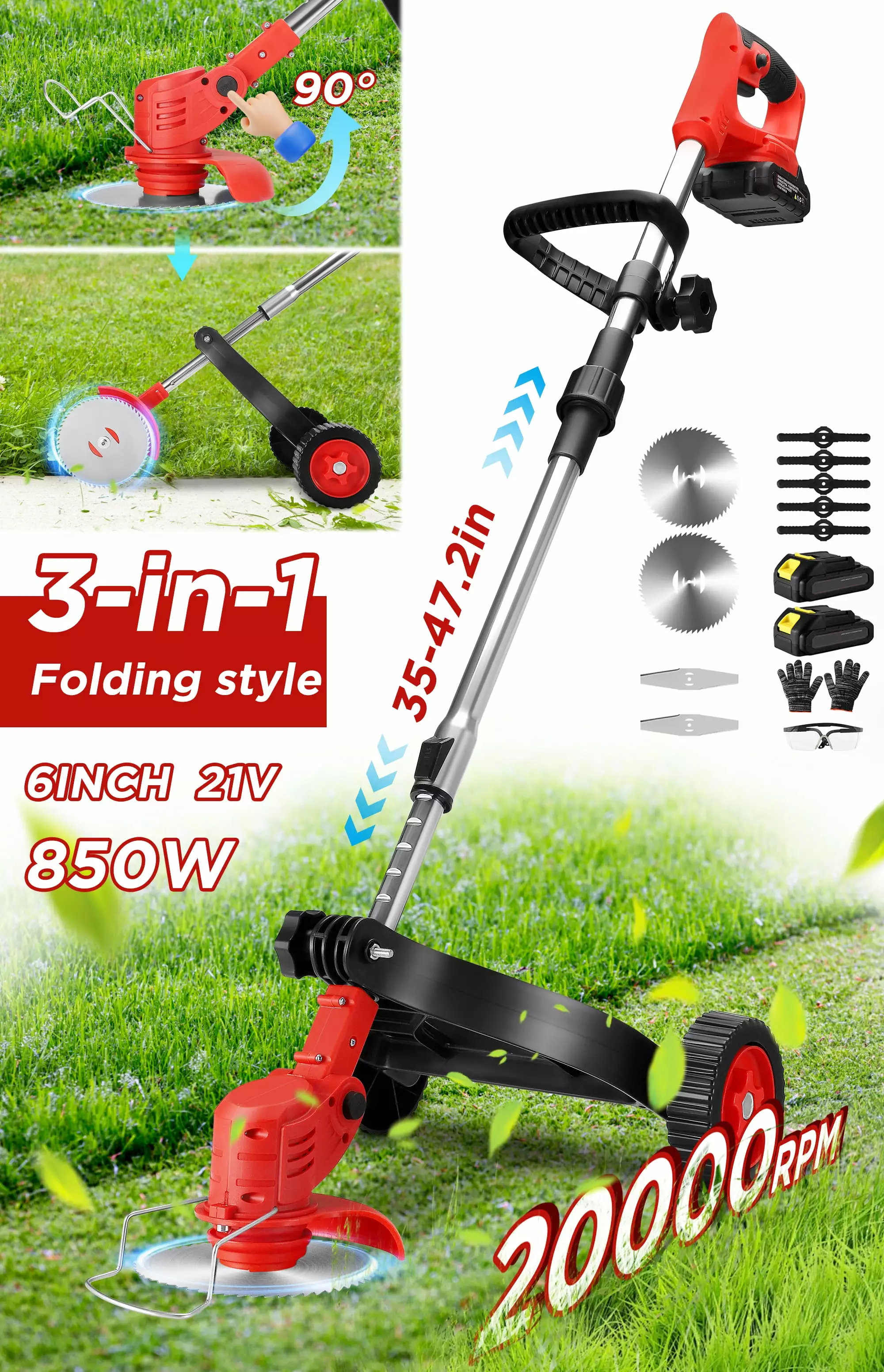 RELOIVE 3 In 1 Electric Cordless Weed Eater.String Trimmer.Weed Wacker ...