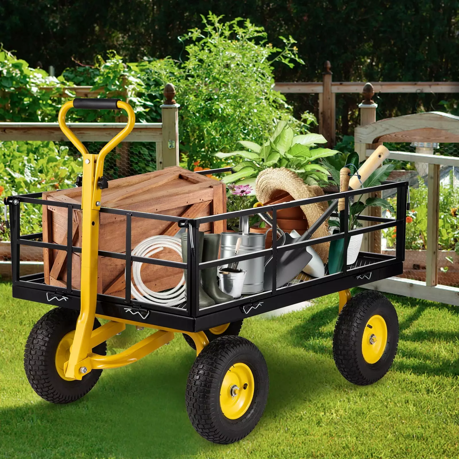 SKYSHALO Heavy-Duty Steel Garden Cart Lawn Utility Cart 1200 Lbs W ...