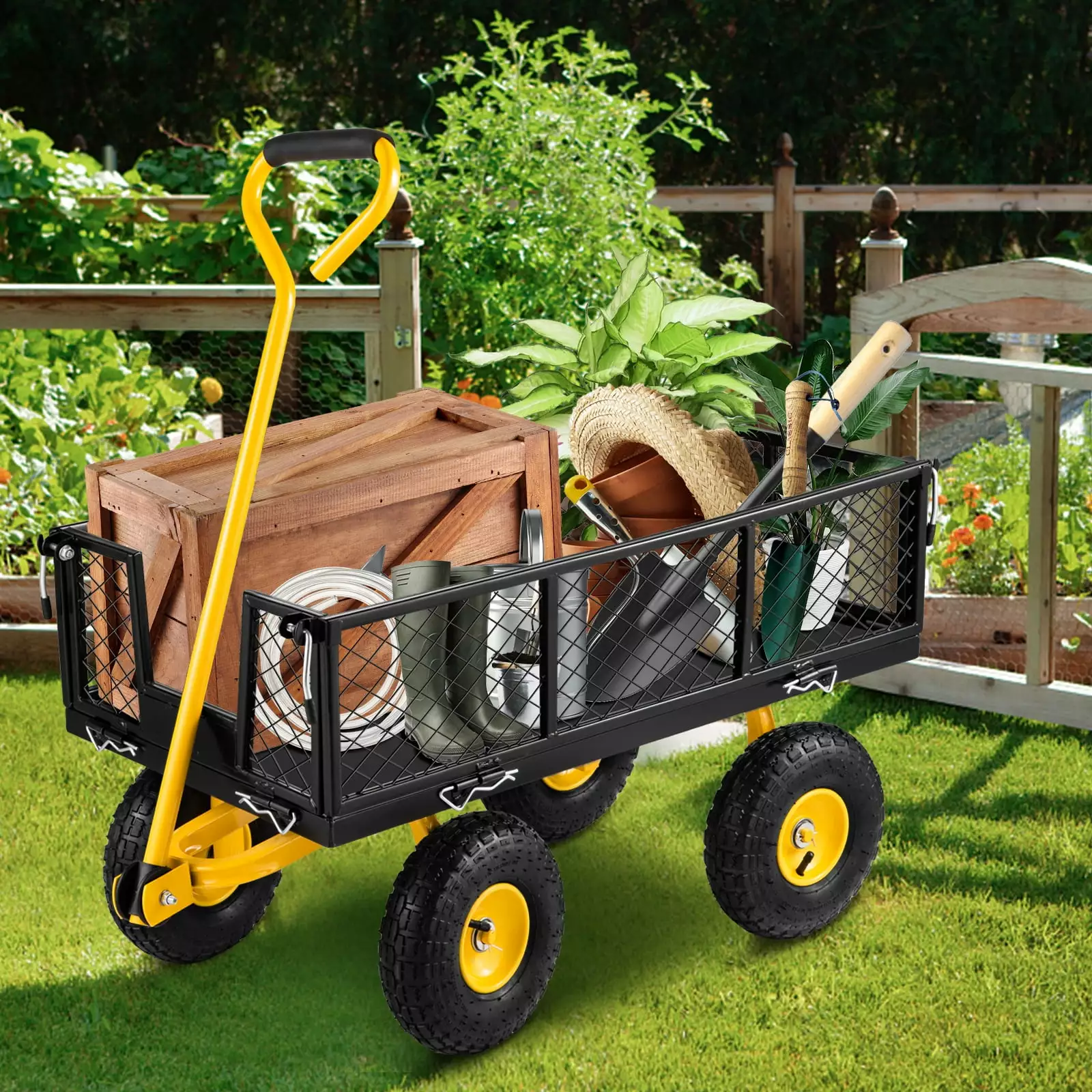SKYSHALO Heavy-Duty Steel Garden Cart Lawn Utility Cart 500 Lbs W ...