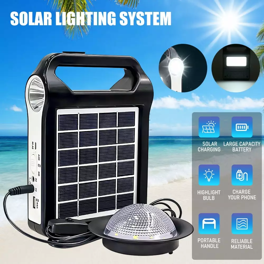 Solar Panel Generator LED Light USB Charger System Back-up Electric ...