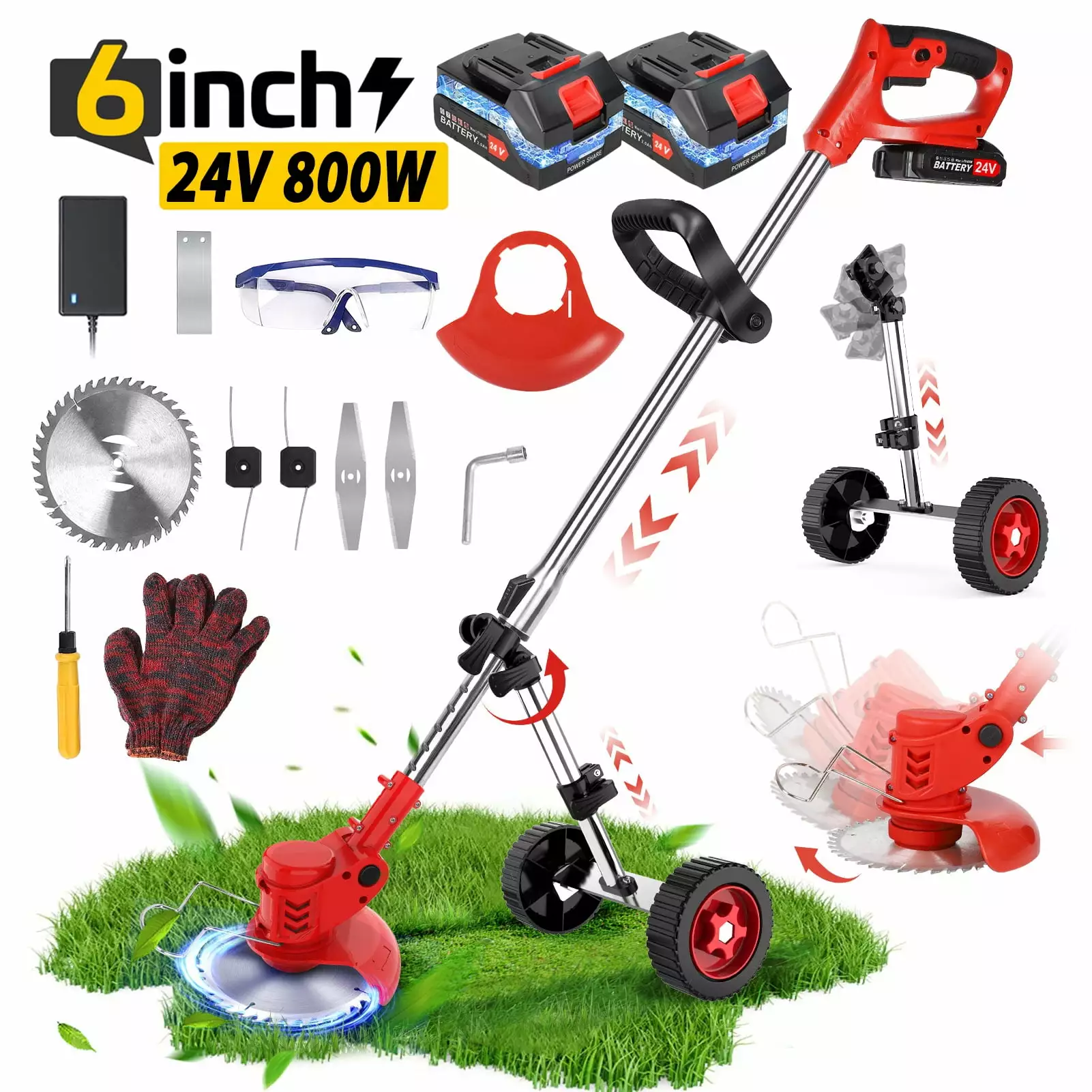 Weed Wacker Cordless Electric Grass Trimmer & Edger. Tanbaby 6 Inch ...