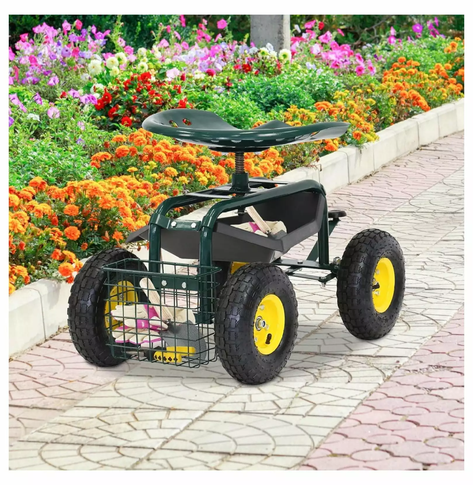 YUNTIE Rolling Scooter Garden Stool Cart - Garden Cart With Tool Tray ...