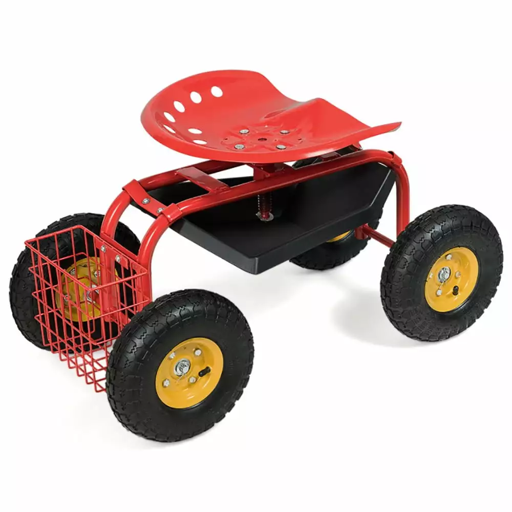 Yardi Yard Red/Green Garden Cart Rolling Work Seat With Heavy Duty Tool ...